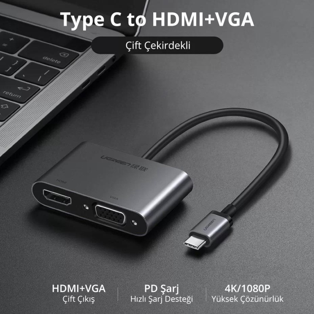 Ugreen Type-C HDMI VGA Dönüştürücü Adaptör